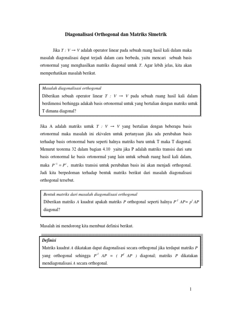 Diagonalisasi Orthogonal Dan Matriks Simetriks FIXXX | PDF