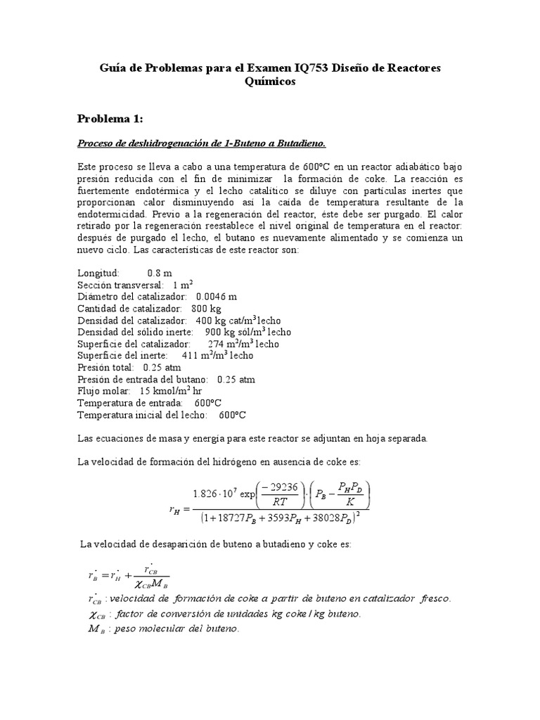 Guía de Problemas de Reactores Químicos | PDF | Enzima | Catálisis