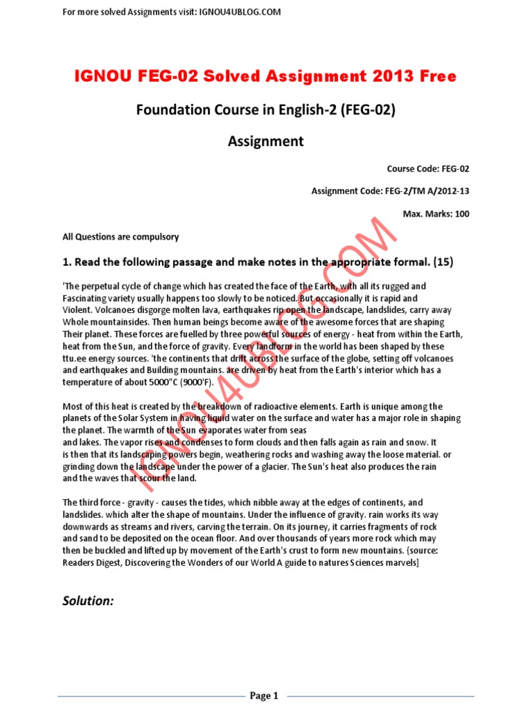 IGNOU FEG-02 Solved Assignment 2013 Free | PDF | Earth | Volcano