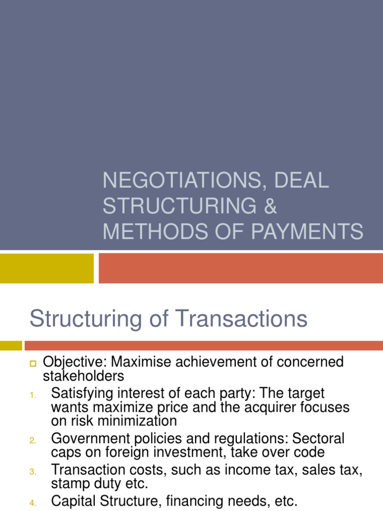 Negotiations, Deal Structuring | PDF | Mergers And Acquisitions | Swap ...