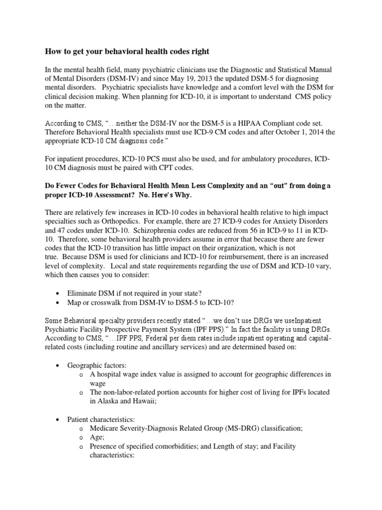 How To Get Your Behavioral Health Codes Right | PDF | Diagnostic And ...