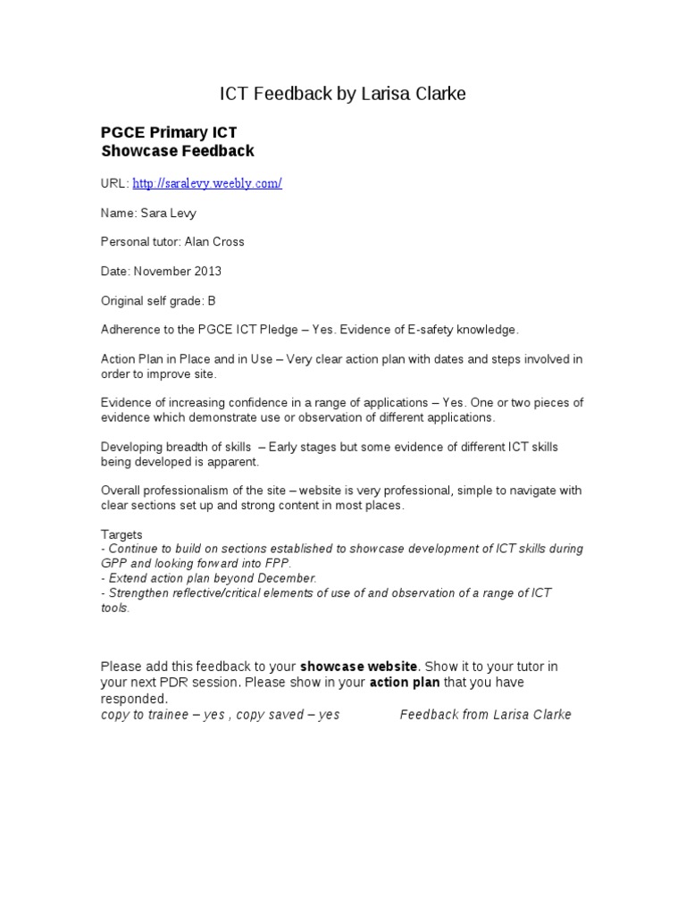 PGCE ICT Feedback Summary | PDF