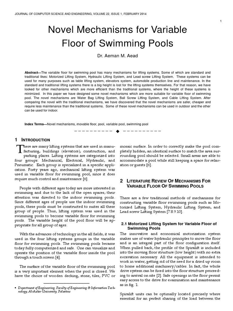 Novel Mechanisms For Variable Floor of Swimming Pools | PDF | Elevator ...