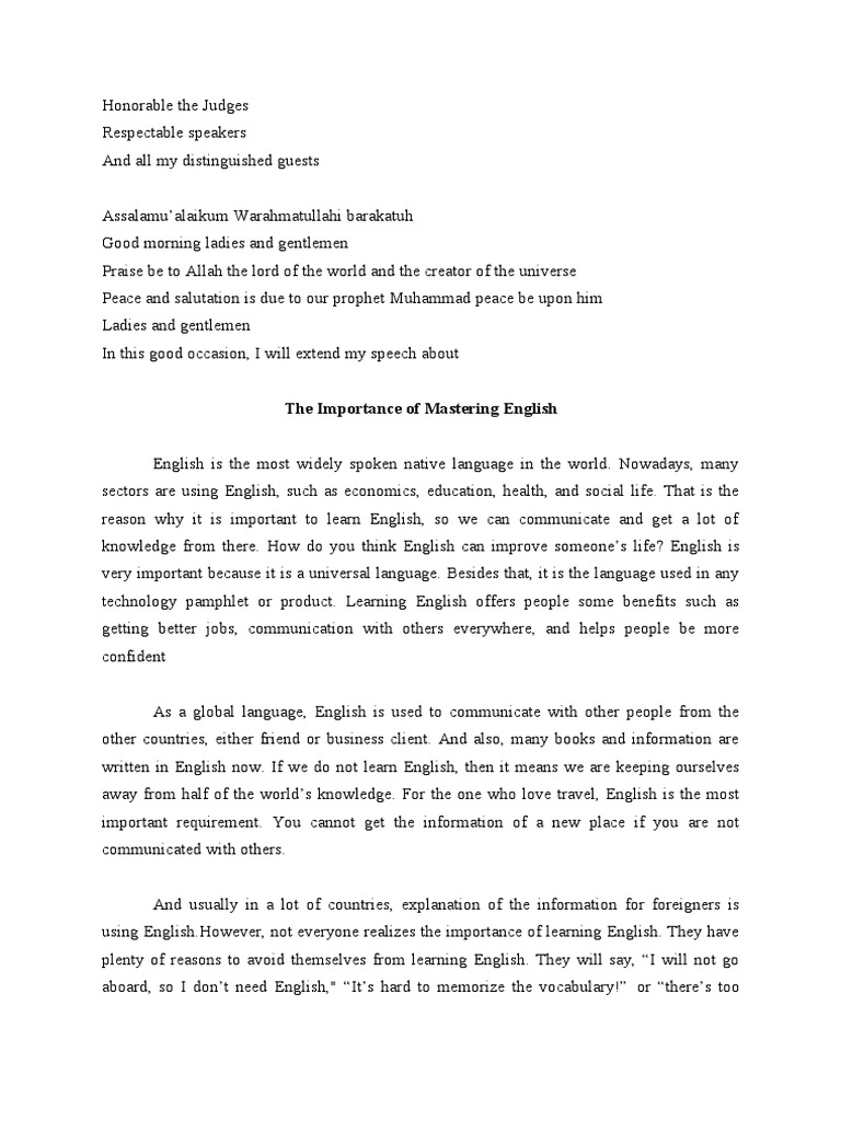 Speech The Improtance of Speaking English | PDF | English Language ...