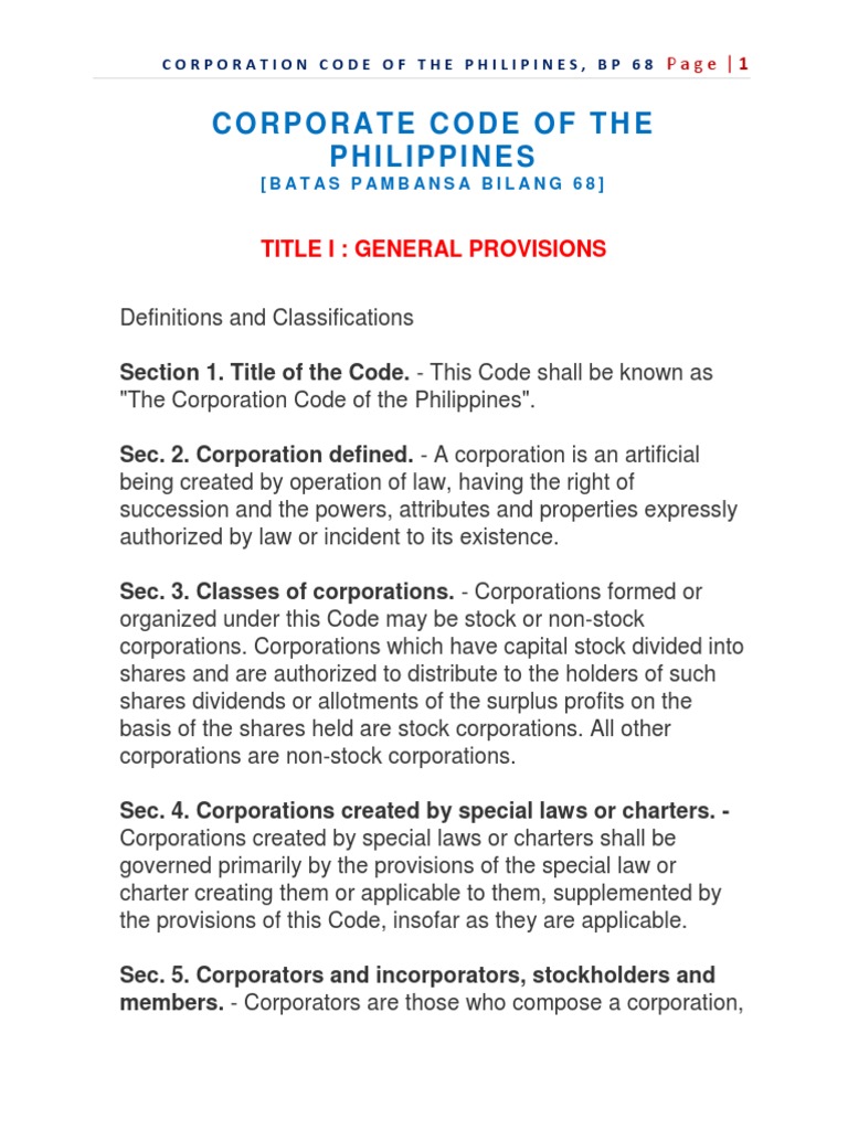 Corporation Code of the Philippines | Board Of Directors | Corporations