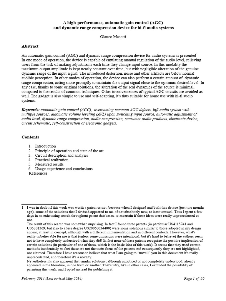 AGC Device for Hi-Fi Audio Systems | PDF | Amplifier | Rectifier