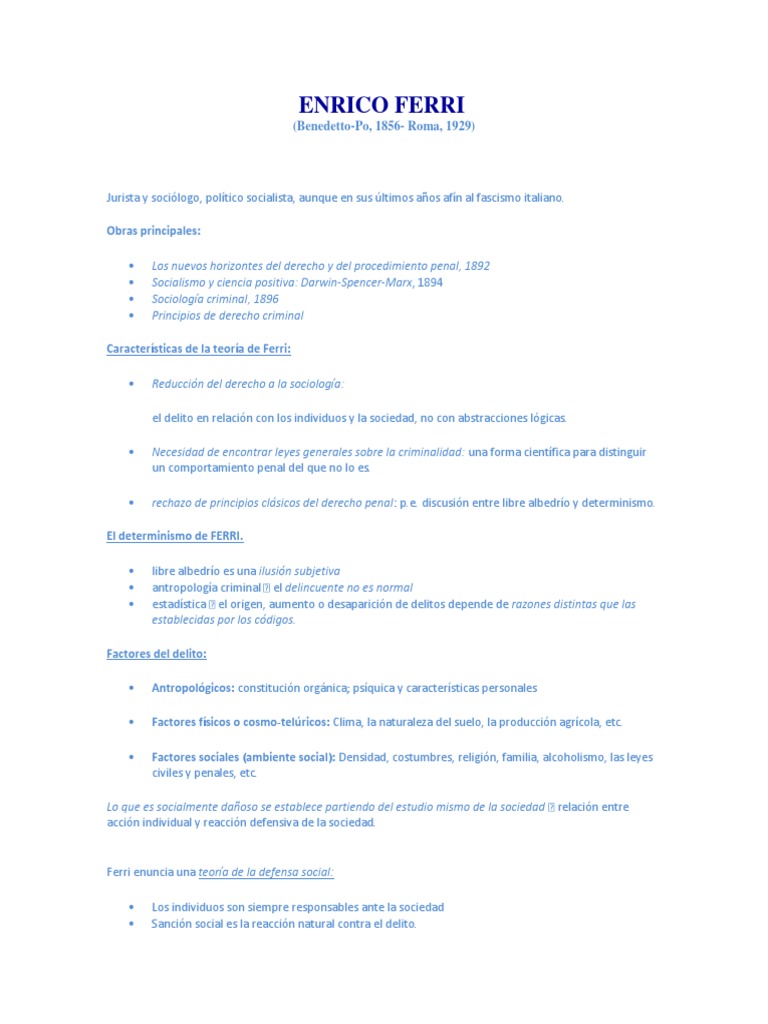 Enrico Ferri | PDF | Delito | Derecho penal