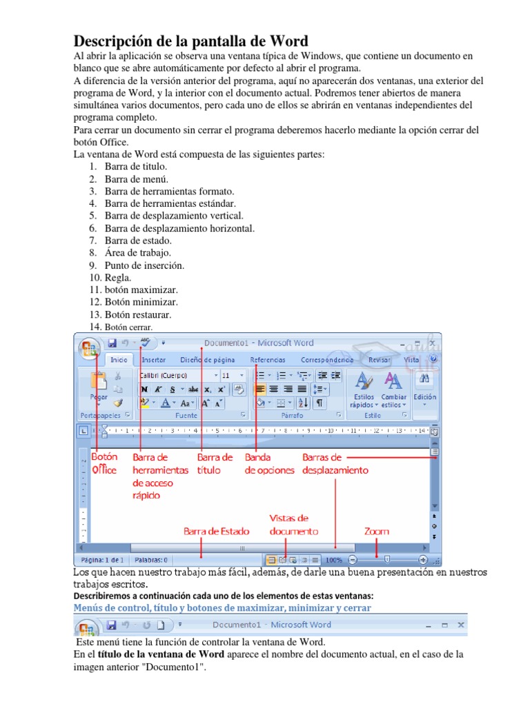 Descripción de la pantalla de Word | Ventana (informática) | Microsoft Word Descripción de la pantalla de Word | Ventana (informática) | Microsoft Word