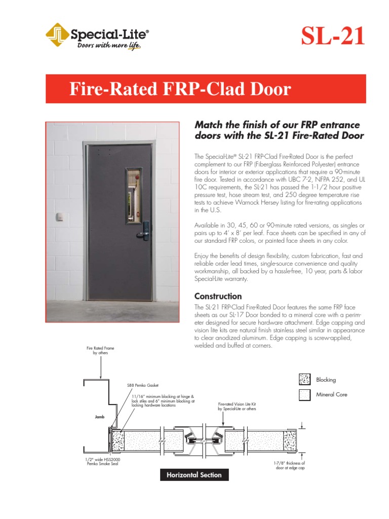 Special-Lite Fire-Rated FRP-Clad Fire Door Sales Sheet | Door | Fibre ...