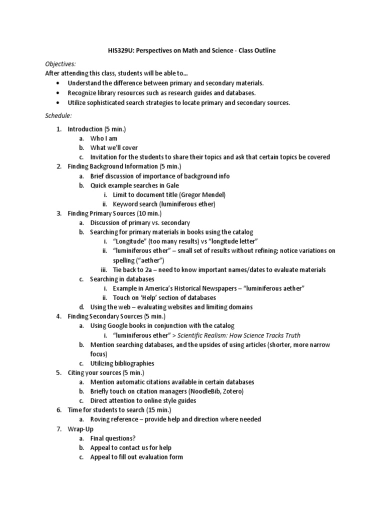 Class Outline: Math and Science Research | PDF