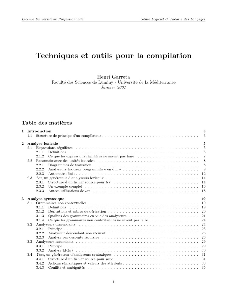 Mi Compilation-Techniques Outils | PDF | Compilateur | C (Langage de programmation)