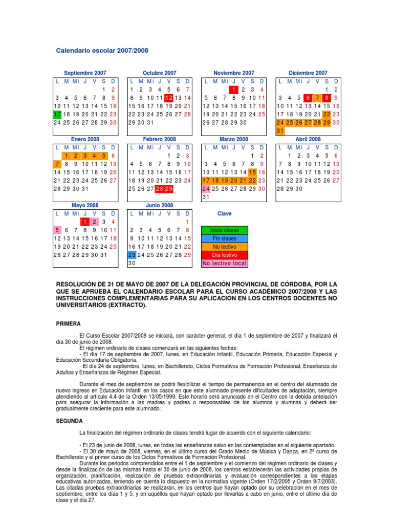 Calendario Escolar 2007-08 | Descargar gratis PDF | Educación ...