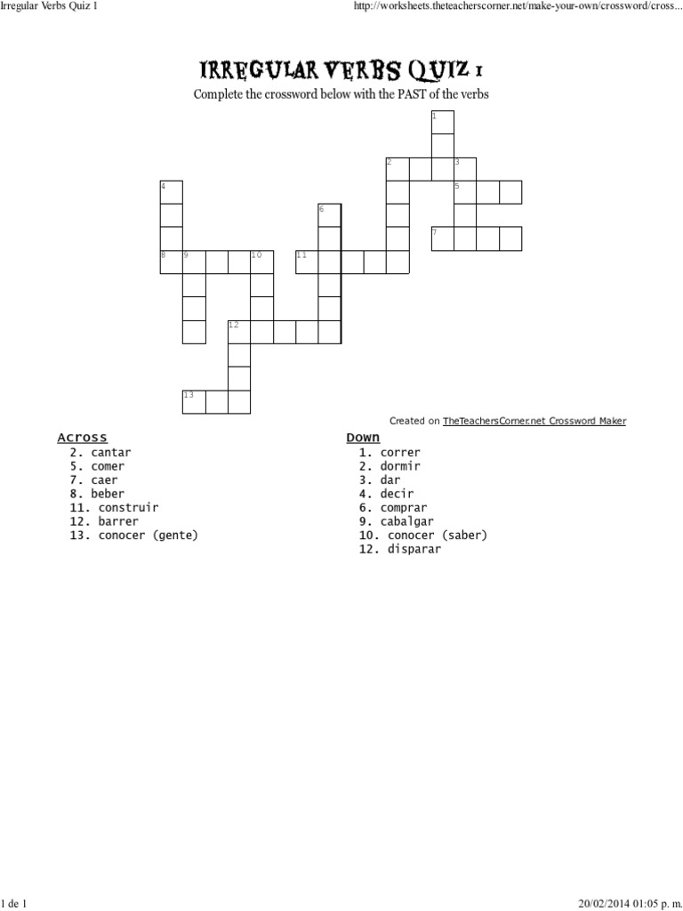 Irregular Verbs Crossword Quiz | PDF | Grammar | Linguistic Morphology