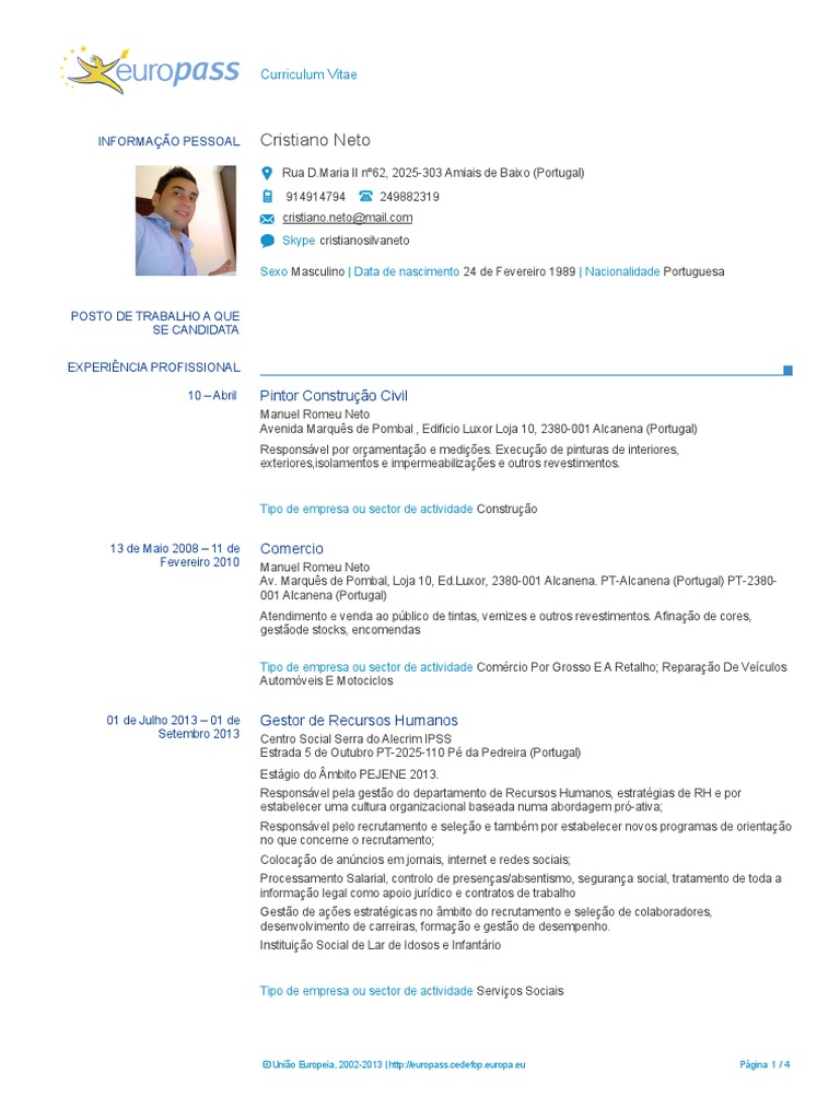 Europass CV ESP 20131028 Neto PT 1 | PDF | Gestão de recursos humanos ...