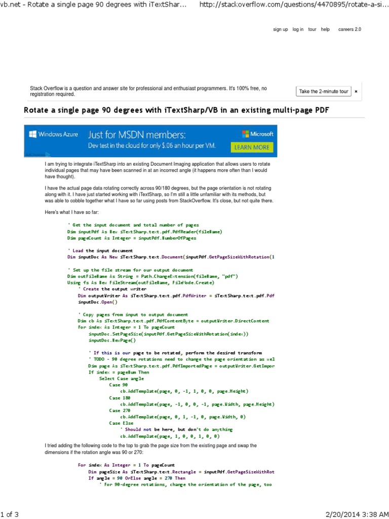 Rotate A Single Page 90 Degrees With iTextSharp - VB in An Existing ...