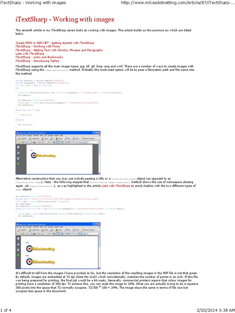 iTextSharp: Handling Images in PDFs | PDF | Portable Document Format ...