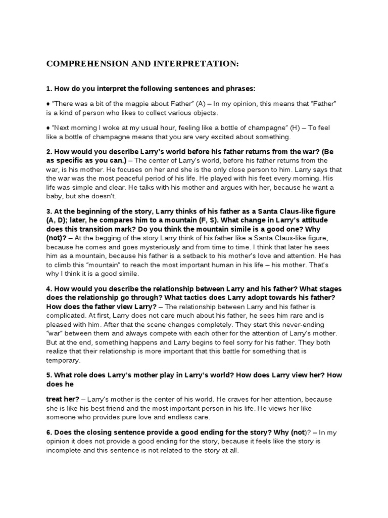 My Oedipus Complex - Worksheet With Answers | PDF