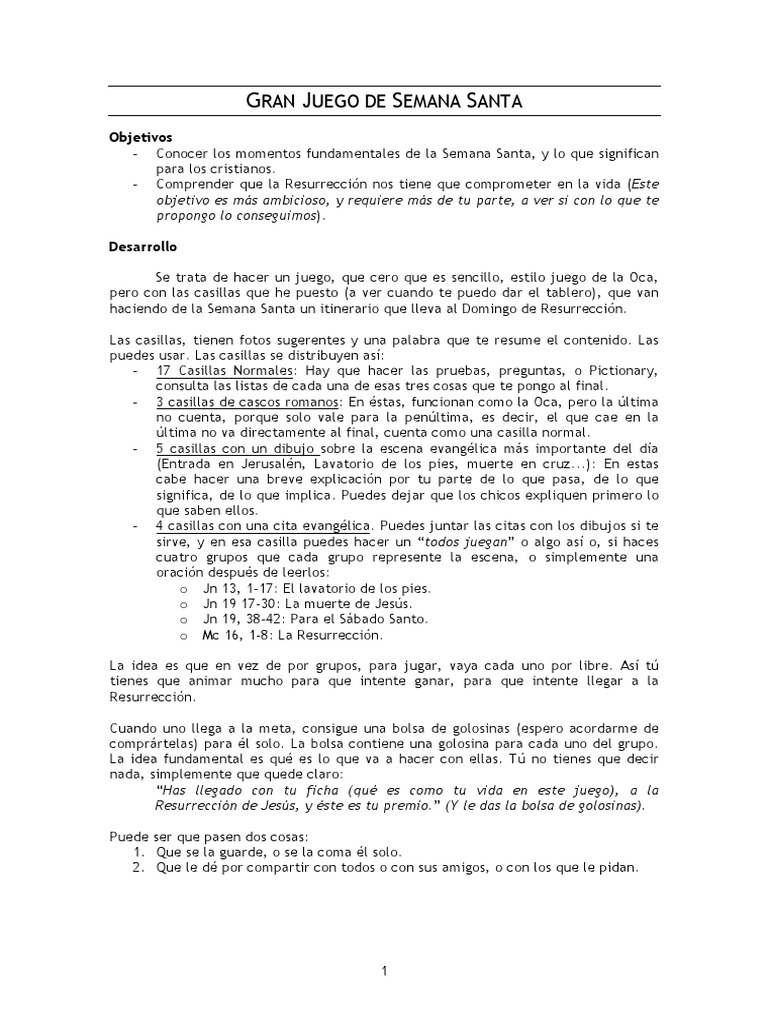 Juego educativo sobre Semana Santa | PDF | La resurrección de Jesús ...