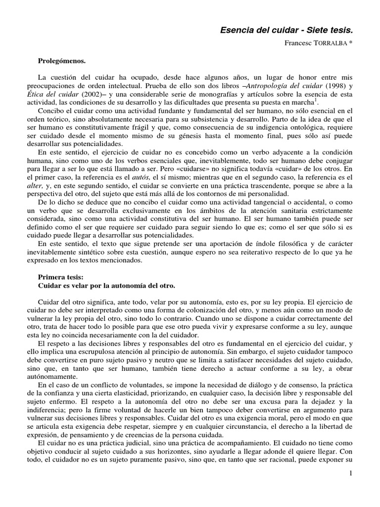 Cuidarnos, Francesc Torralba | PDF | Esencia | Amor