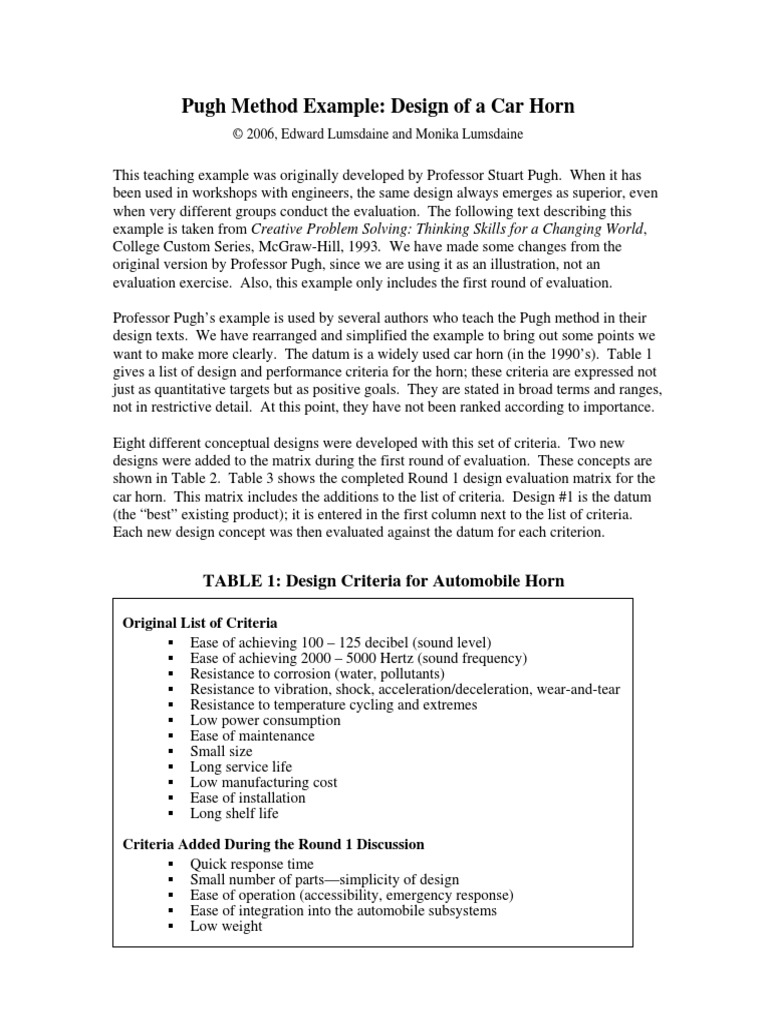 Pugh Method Example-2 | PDF | Car | Creativity