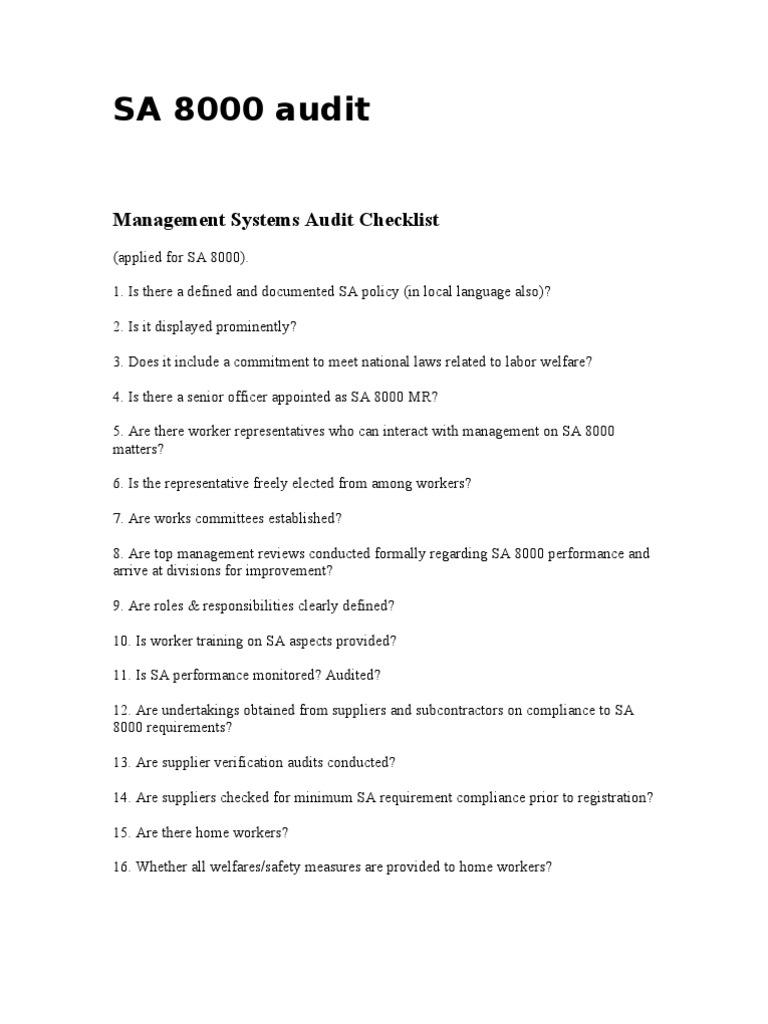 SA 8000 Audit | PDF | Overtime | Audit