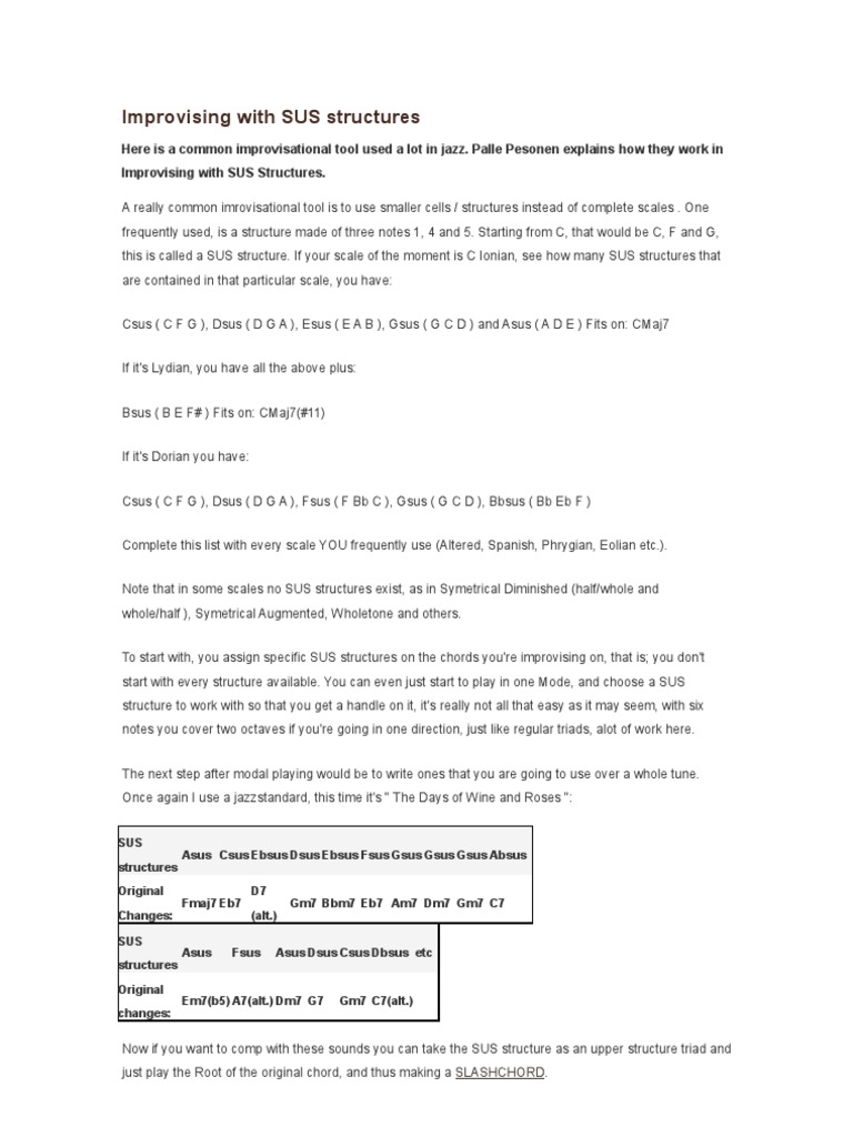 Jazz Improvisation with SUS Structures | PDF | Chord (Music) | Mode (Music)