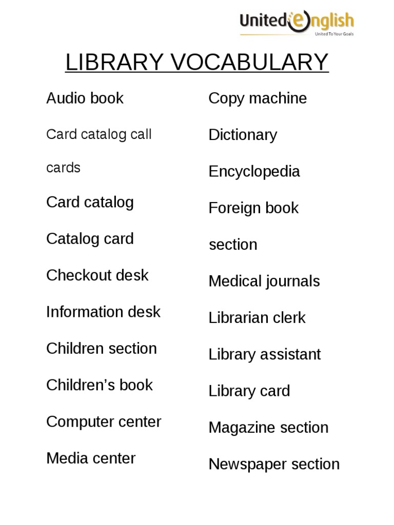 Library Vocabulary 1-20 | PDF