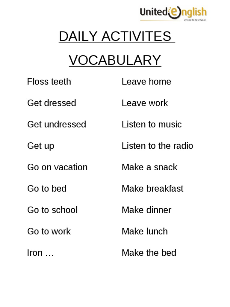 Daily Activities Vocabulary List | PDF