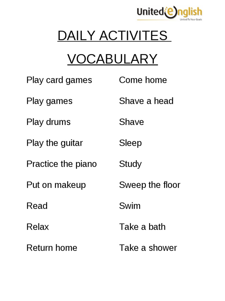 Daily Activites Vocabulary 41-60 | PDF