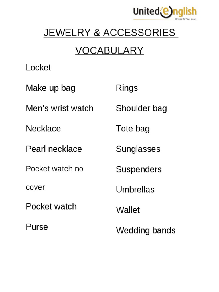 Jewelry & Accessories Vocabulary 18-33 | PDF | Home & Garden