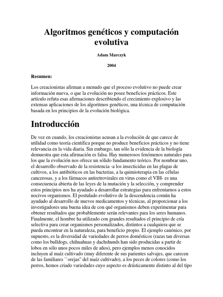 Algoritmos Genéticos y Computación Evolutiva | PDF | Algoritmo genético ...