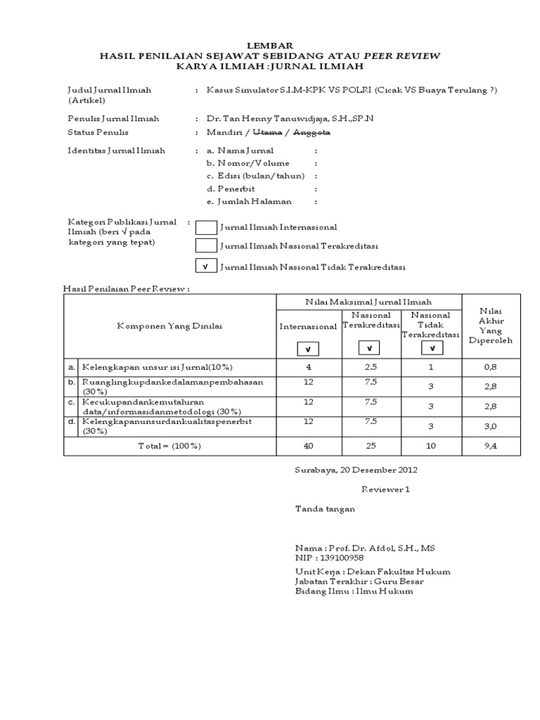 Contoh Form Peer Review Jurnal | PDF
