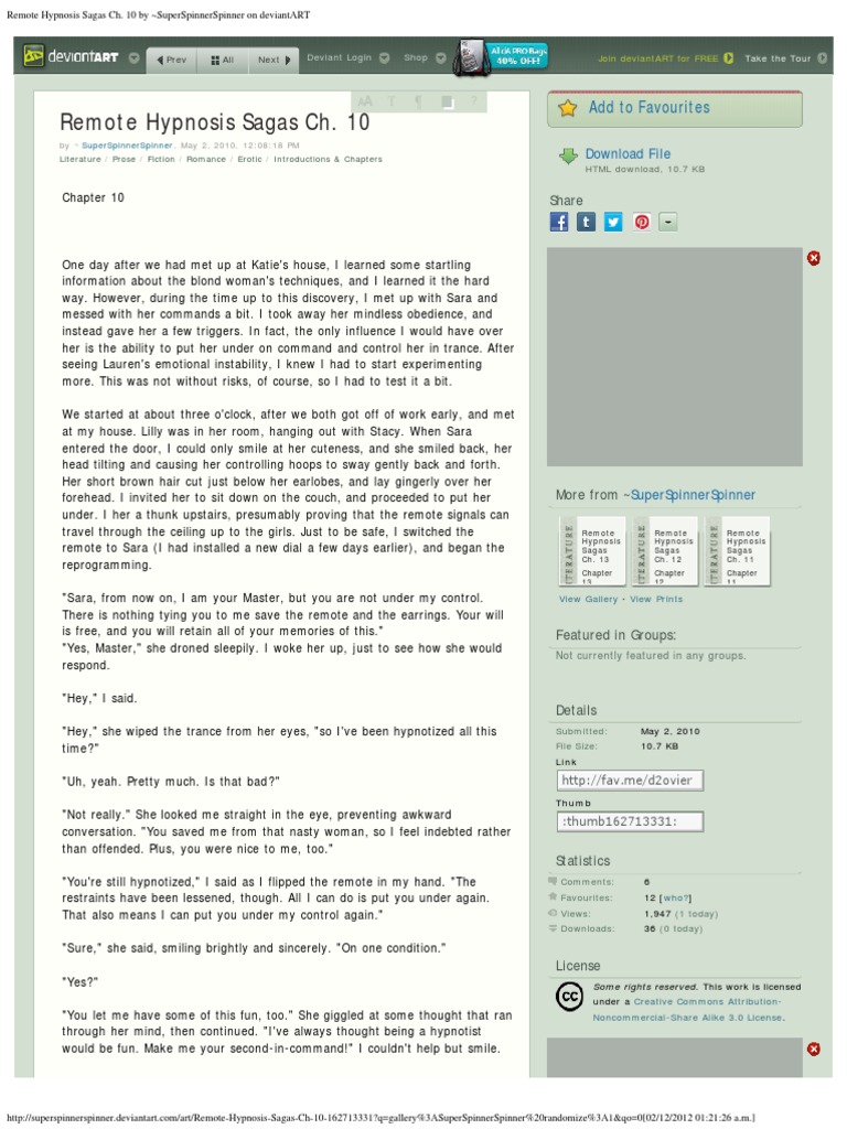 Remote Hypnosis Sagas Ch. 10 by SuperSpinnerSpinner On DeviantART | PDF | Hypnosis