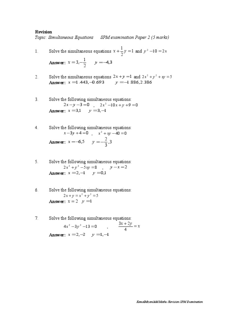 Revision SPM Simultaneous Equations | PDF | Science & Mathematics ...