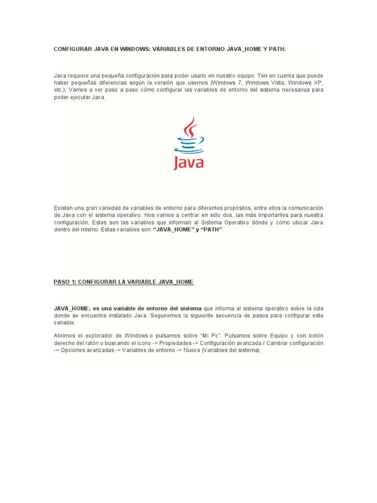 Configurar Java en Windows 7 | PDF | Java (lenguaje de programación ...