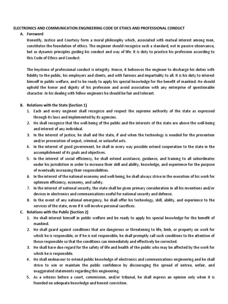 Ece Code of Ethics | Engineer | Employment