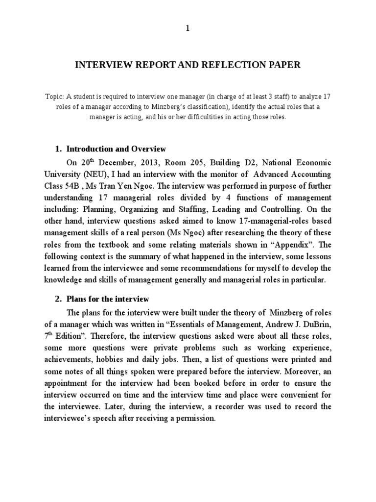 Interview Report and Reflection Paper | PDF