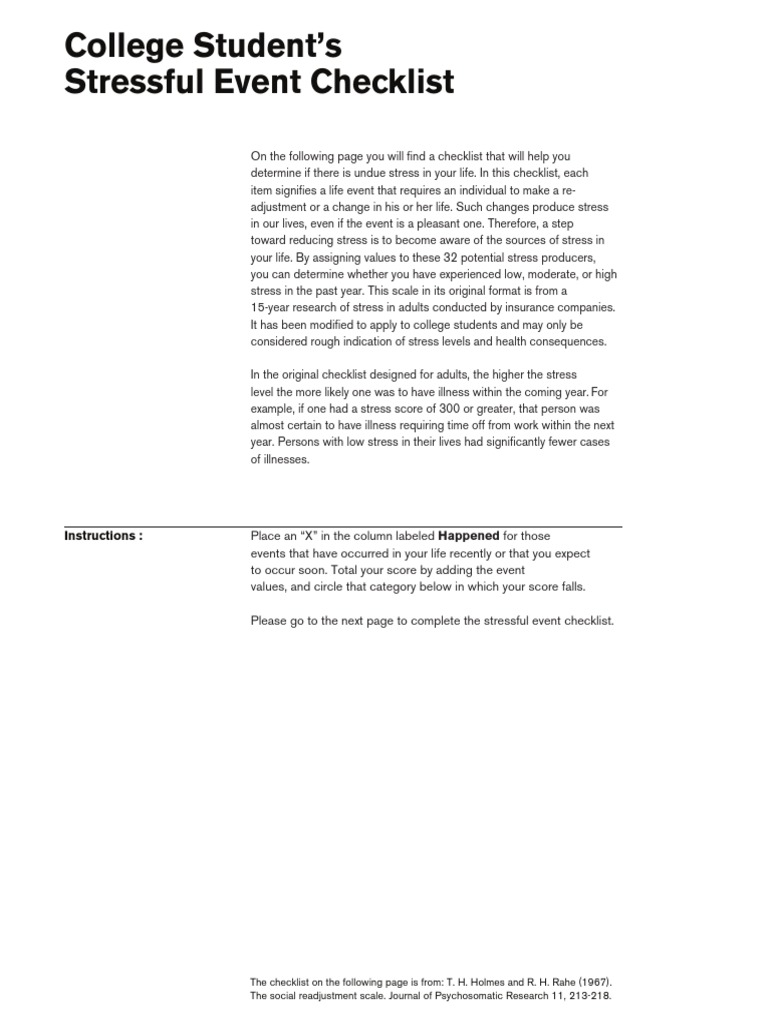 Stress Checklist | PDF | Stress (Biology) | Behavioural Sciences
