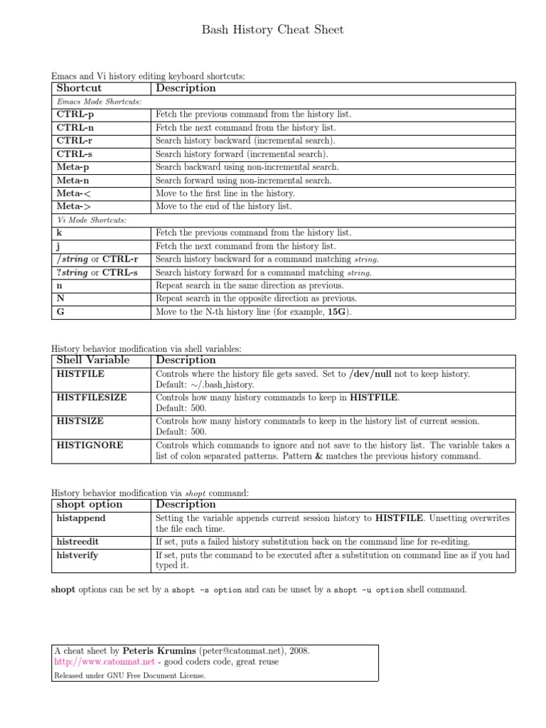 Bash Command Line History Cheat Sheet | PDF | Command Line Interface ... Bash Command Line History Cheat Sheet | PDF | Command Line Interface ...