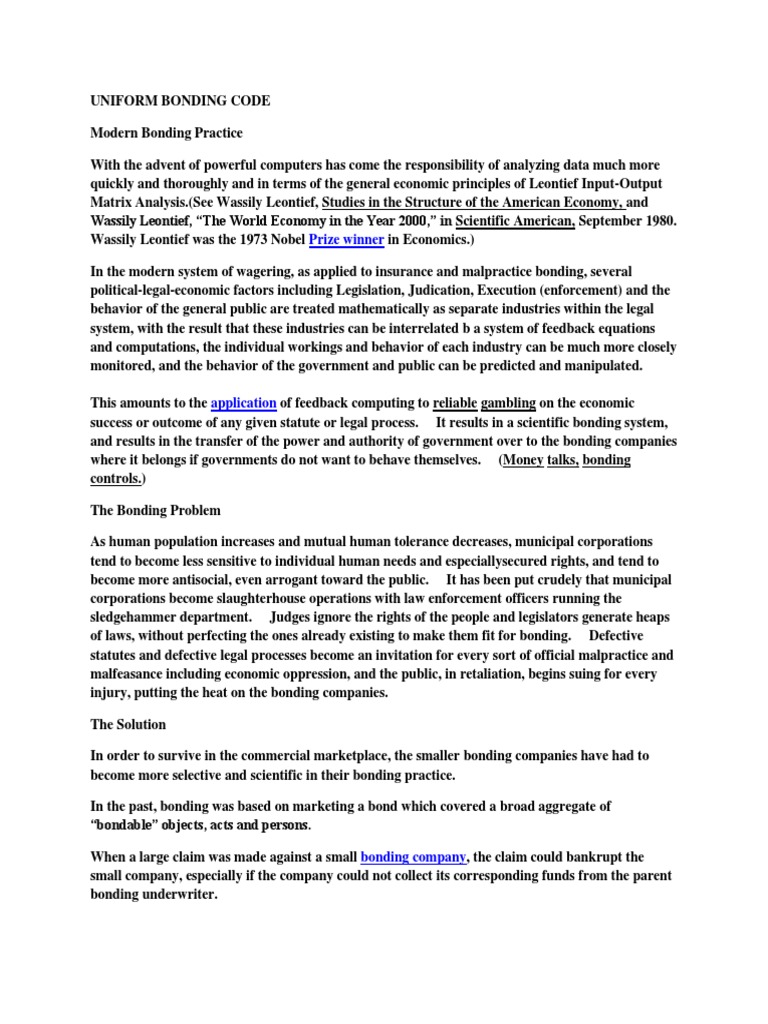 Uniform Bonding Code | PDF | Lawyer | Taxes