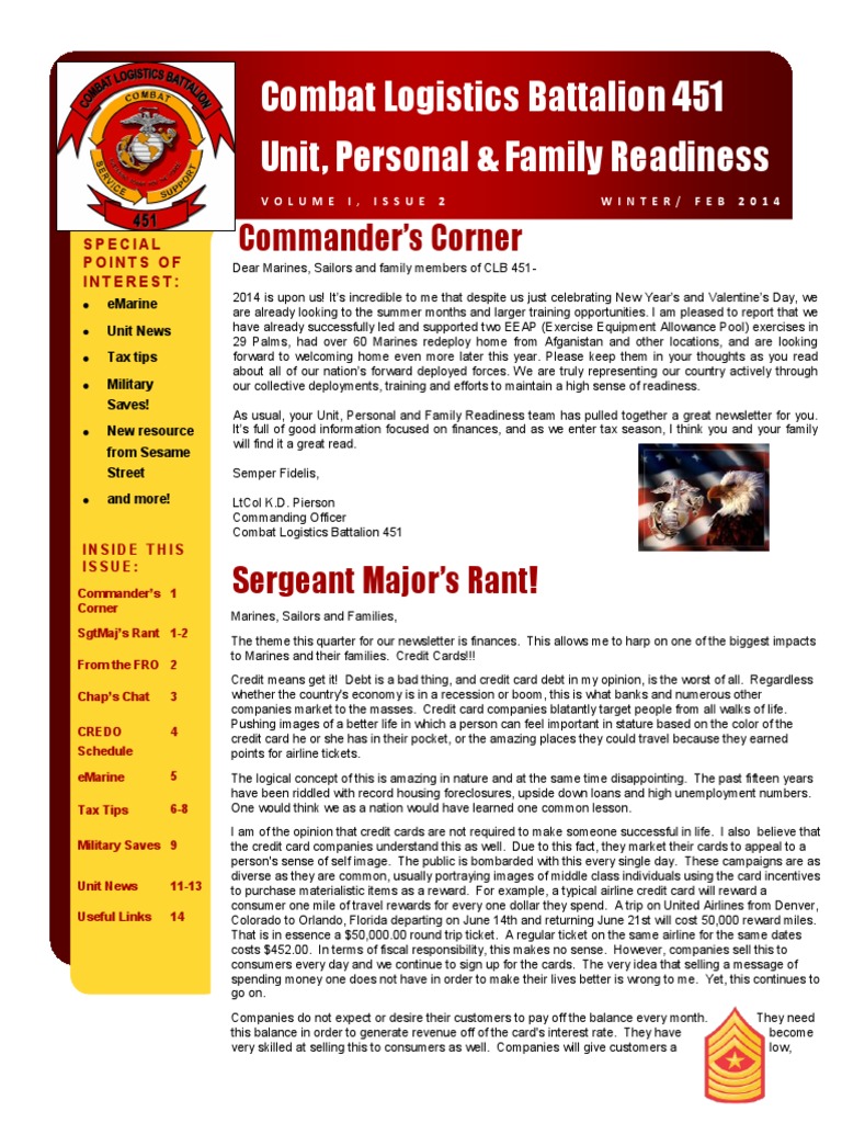 Combat Logistics Battalion 451 Quarterly Newsletter - Winter FY14 ...