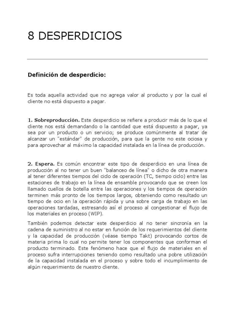 8 Desperdicios | PDF | Lean Manufacturing | Producción y fabricación