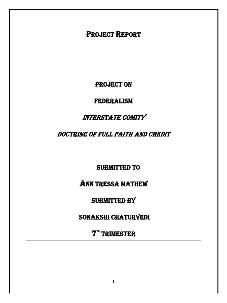 Project On Federalism | PDF | Full Faith And Credit Clause | Comity