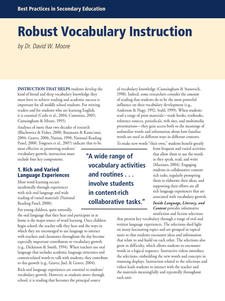 Robust Vocabulary Instruction | PDF | Vocabulary | Reading Comprehension