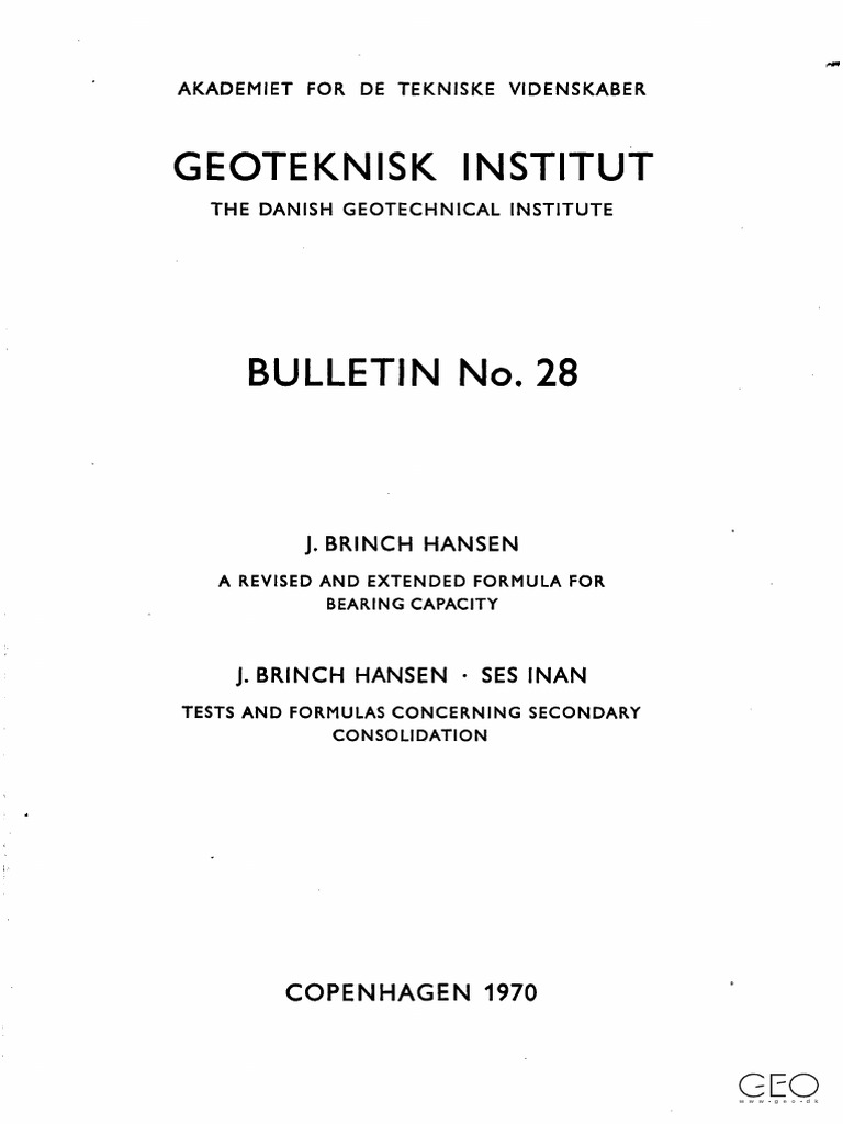 Brinch Hansen - An Extended Formula For Bearing Capacity PDF | PDF ...
