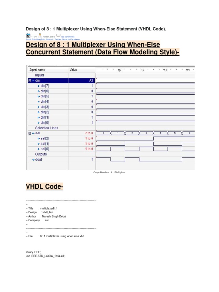 Design of 8: 1 Multiplexer Using When-Else Concurrent Statement (Data ...