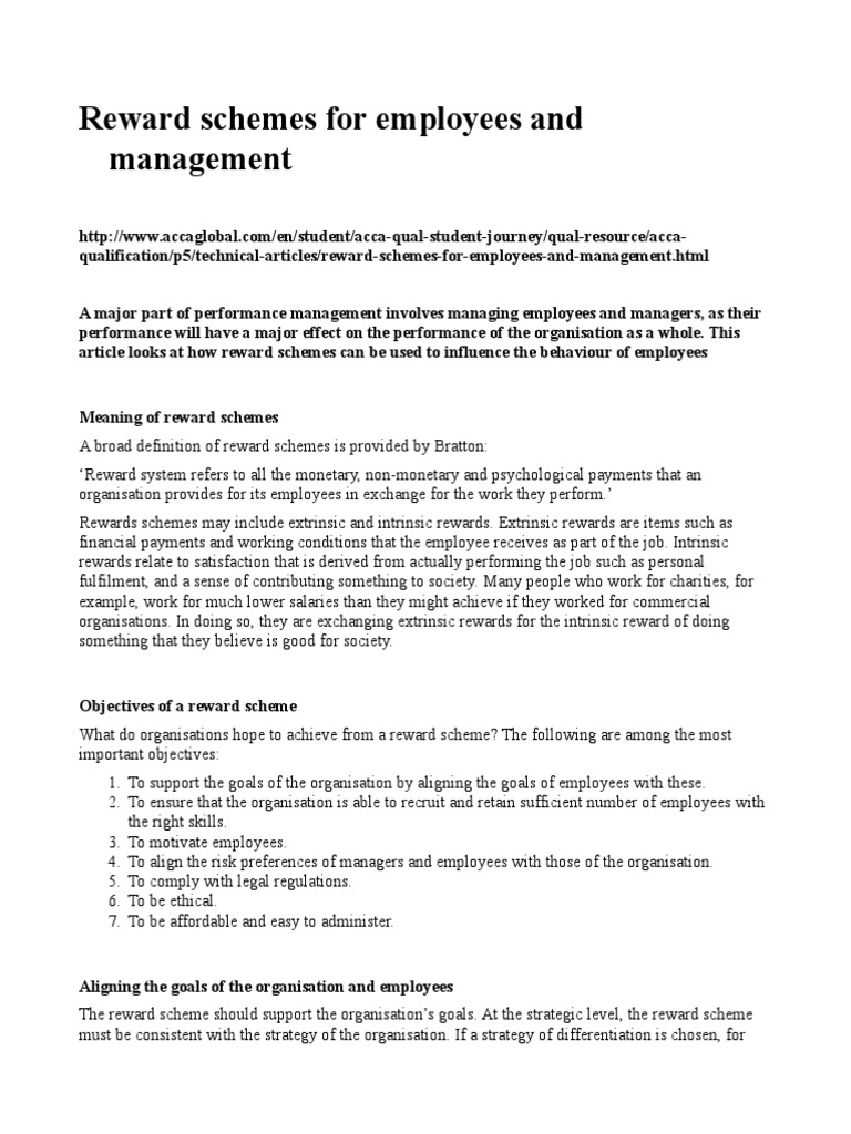 Reward Schemes For Empolyees and Management | PDF | Employee Benefits ...