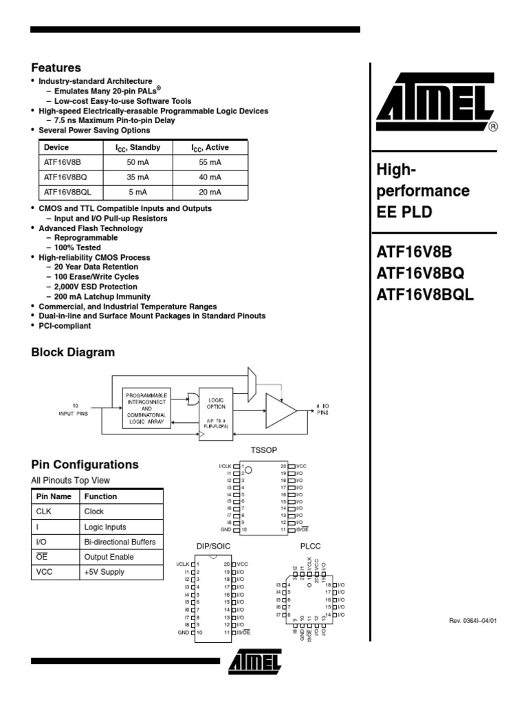 Atf 16 V 8 | PDF | Digital Electronics | Computer Engineering