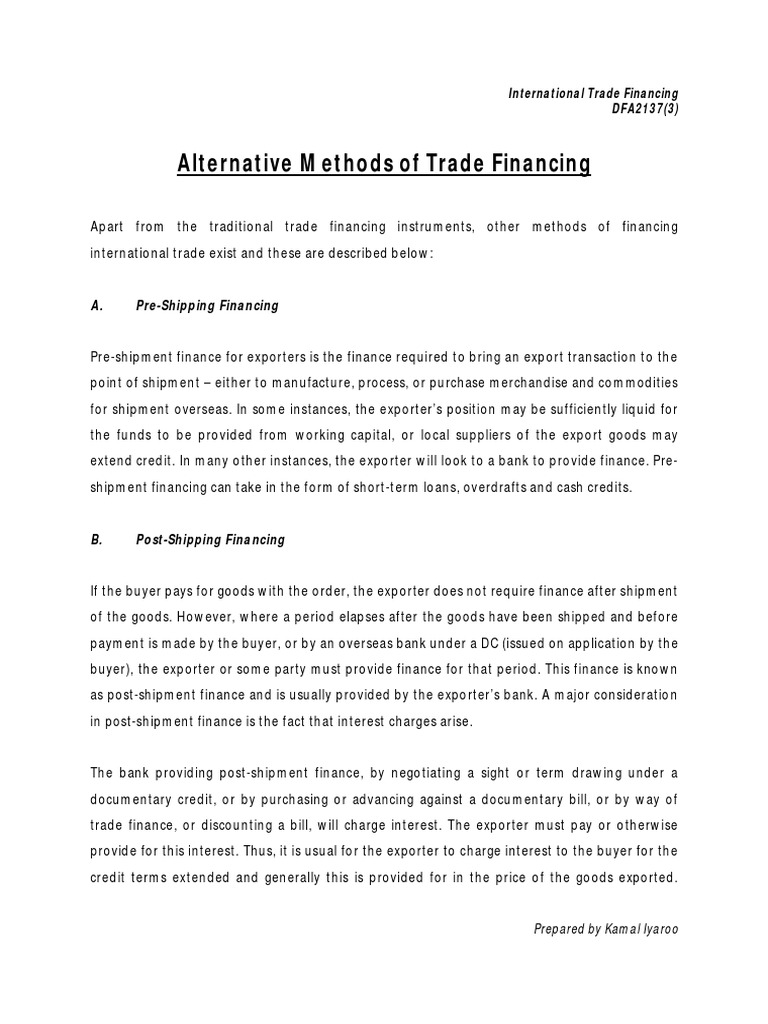Alternative Methods of Trade Financing | PDF | Factoring (Finance) | Loans