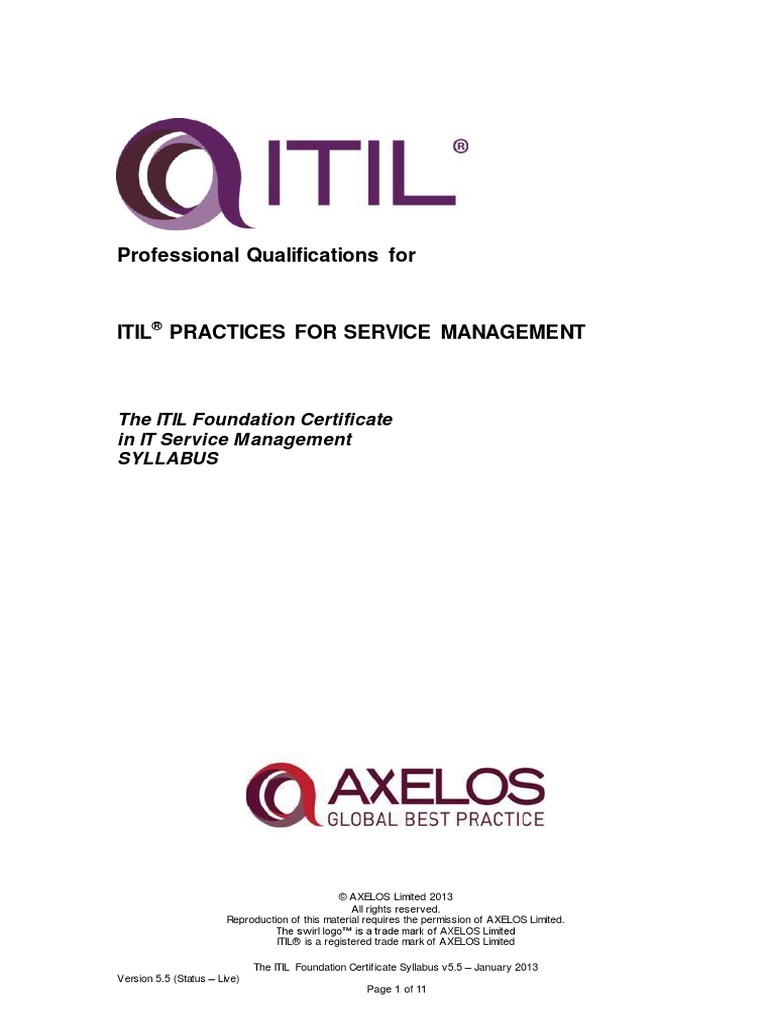 The ITIL Foundation Certificate Syllabus v5.5 | Itil | It Service ...